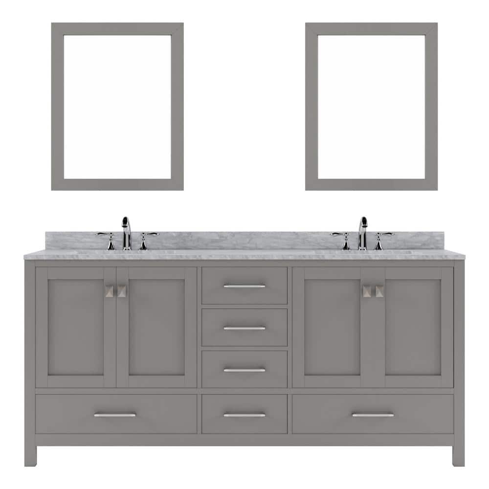 Virtu USA Caroline Avenue 72 in. W Bath Vanity in Gray with Marble ...
