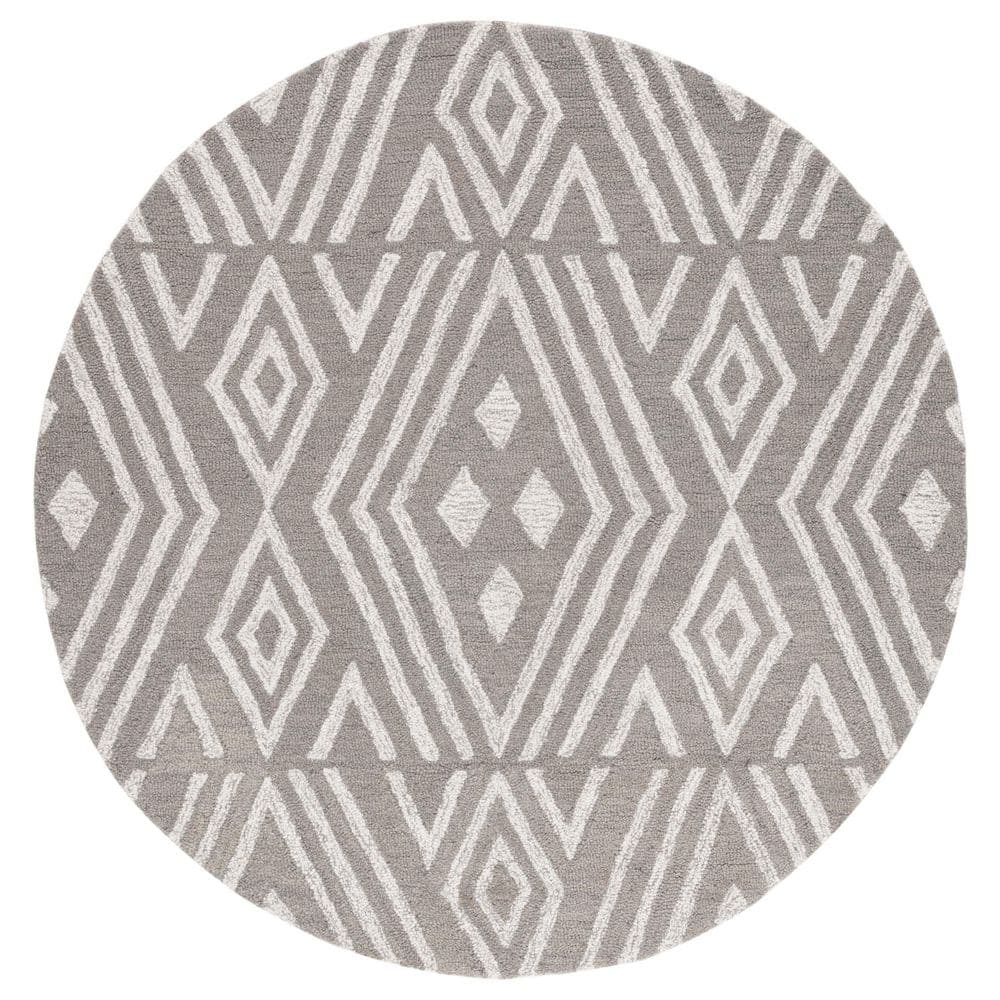 SAFAVIEH Micro-Loop Grey/Ivory 5 ft. x 5 ft. Geometric Round Area Rug ...