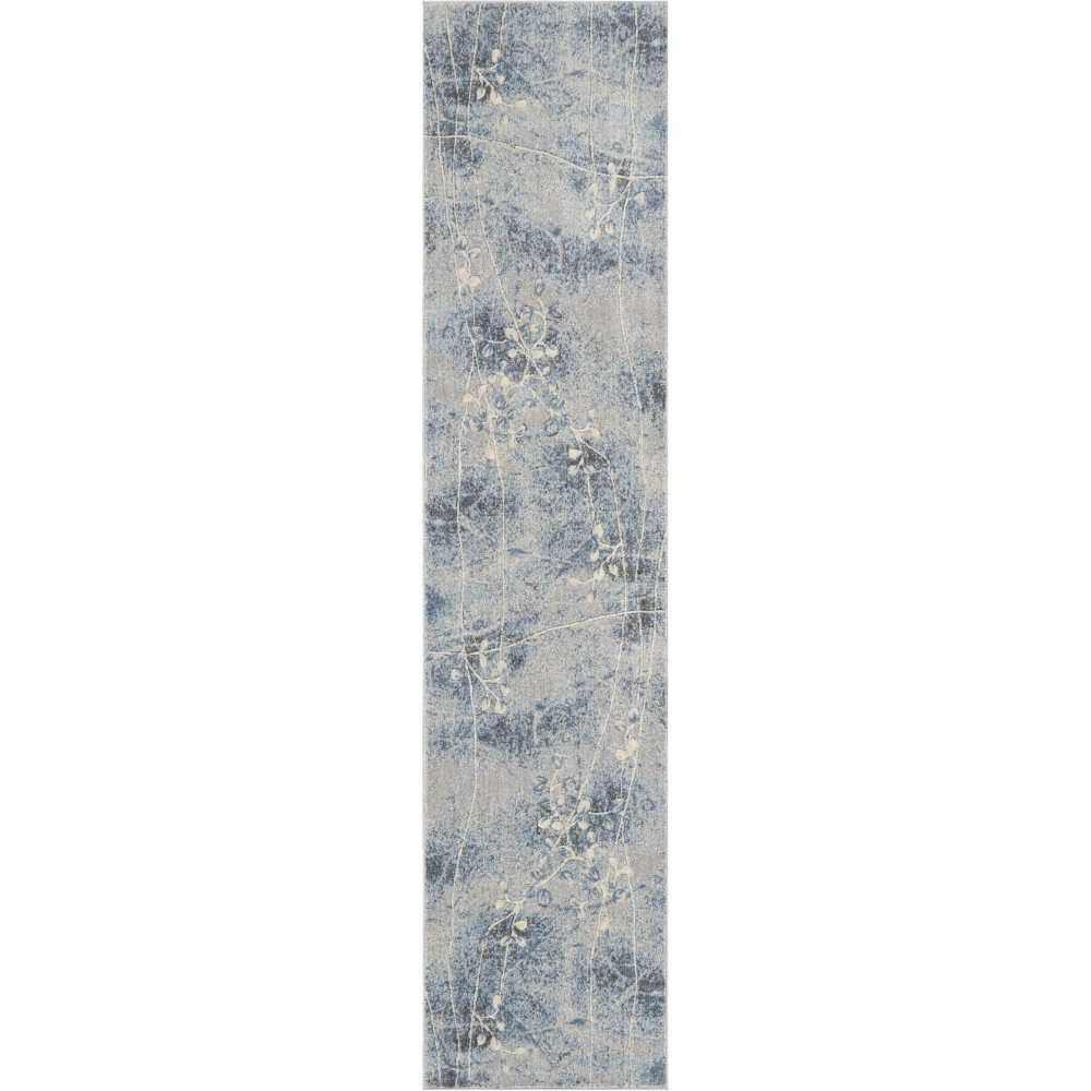 Nourison Somerset Silver/Blue 2 ft. x 10 ft. Botanical Contemporary ...