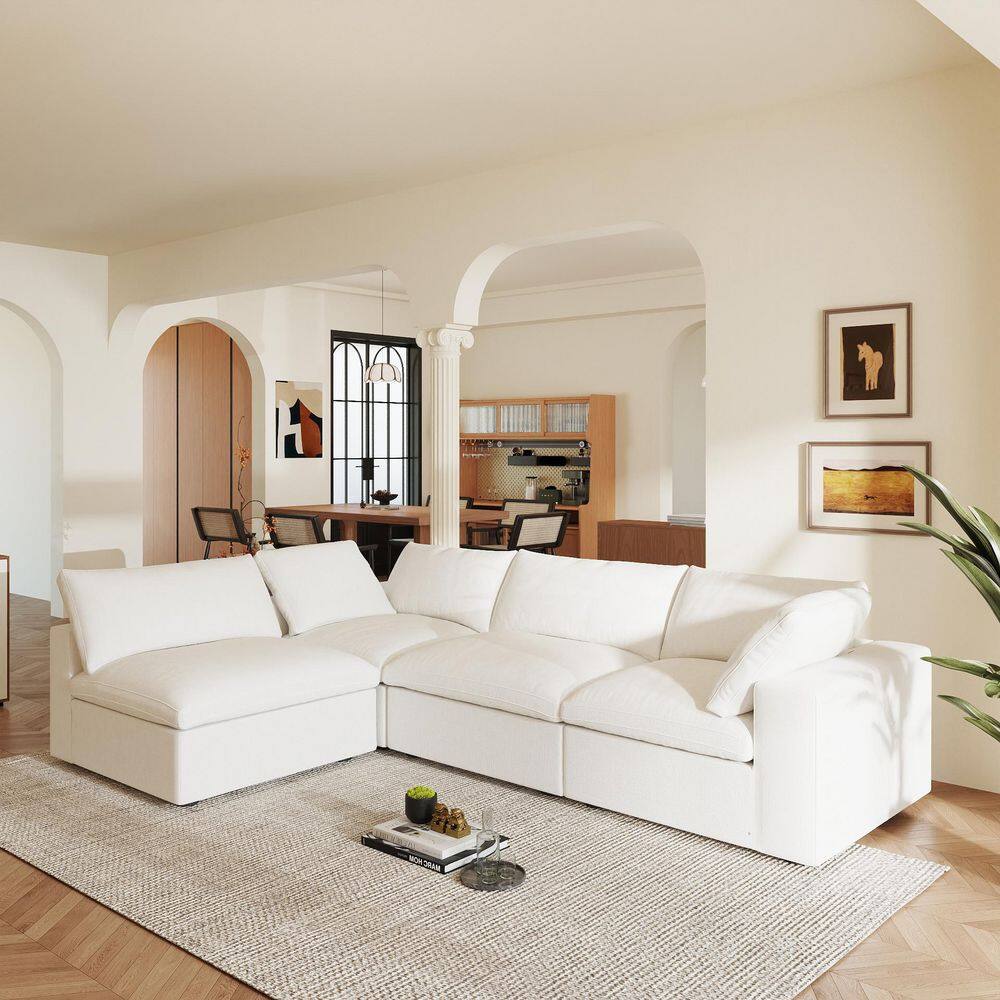 Magic Home Minimalist 157 in. Square Arm Down Filled Linen 4-Seater ...