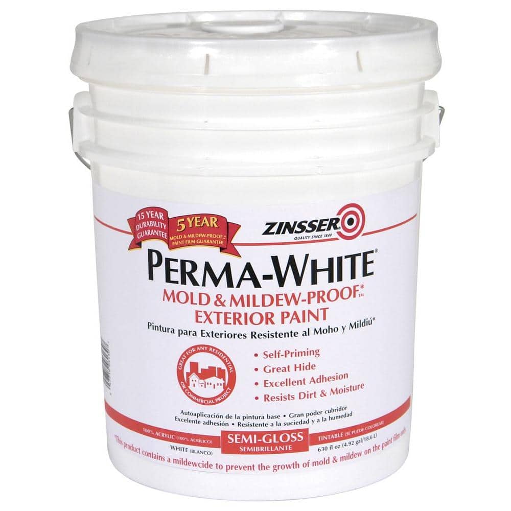 Zinsser Perma-White 5 gal. Mold & Mildew-Proof White Satin Exterior ...
