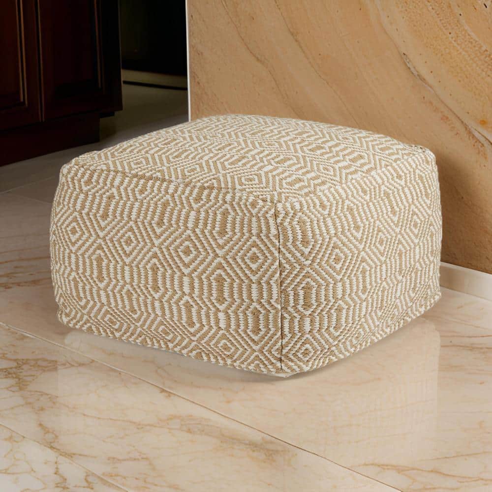 Benjara Beige and White Cotton Square Accent Ottoman Medium BM318613 ...