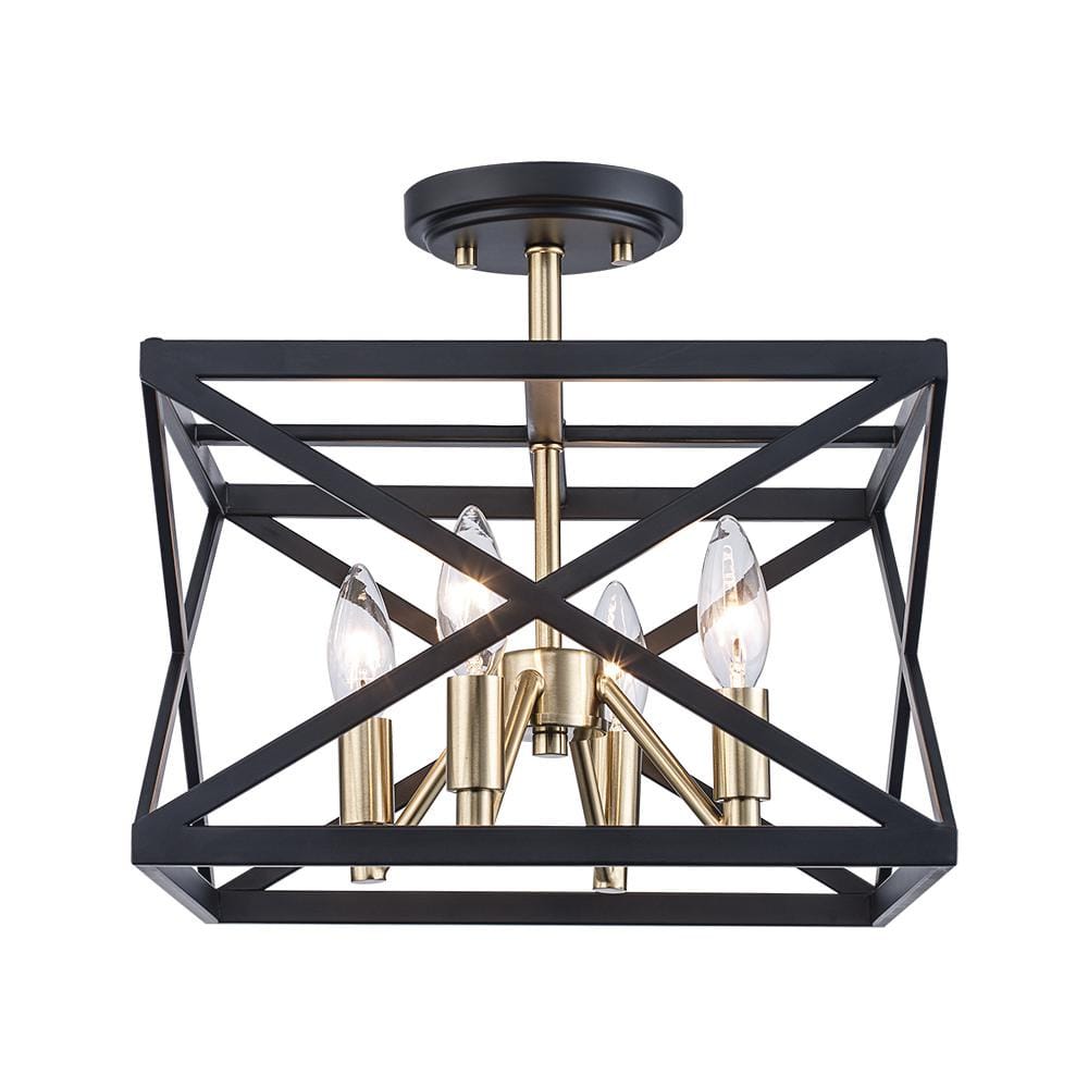 Monteaux Lighting 13 in. 4-Light Black and Gold Semi-Flush Mount ...