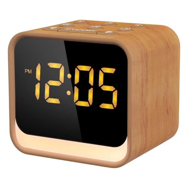 Brown Digital Wooden Alarm Clock with White Noise and Nature Sounds for ...