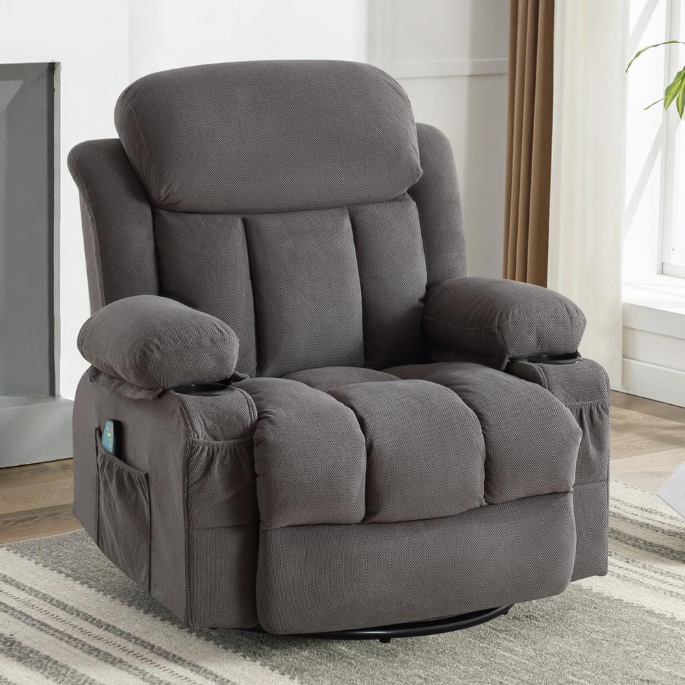 Boyel Living Gray Swinging Recliner Massage Heated Sofa with USB and 2 ...
