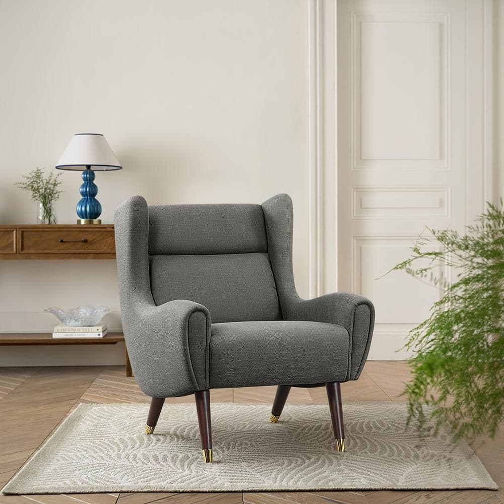 Lazzara Ezra Dark Gray Textured Fabric Upholstery Accent Armchair ...