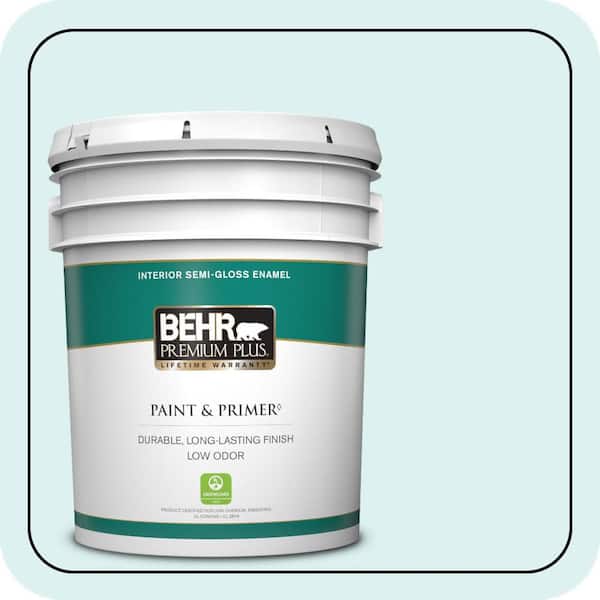 BEHR PREMIUM PLUS 5 gal. #500C-2 Aqua Pura Semi-Gloss Enamel Low Odor ...
