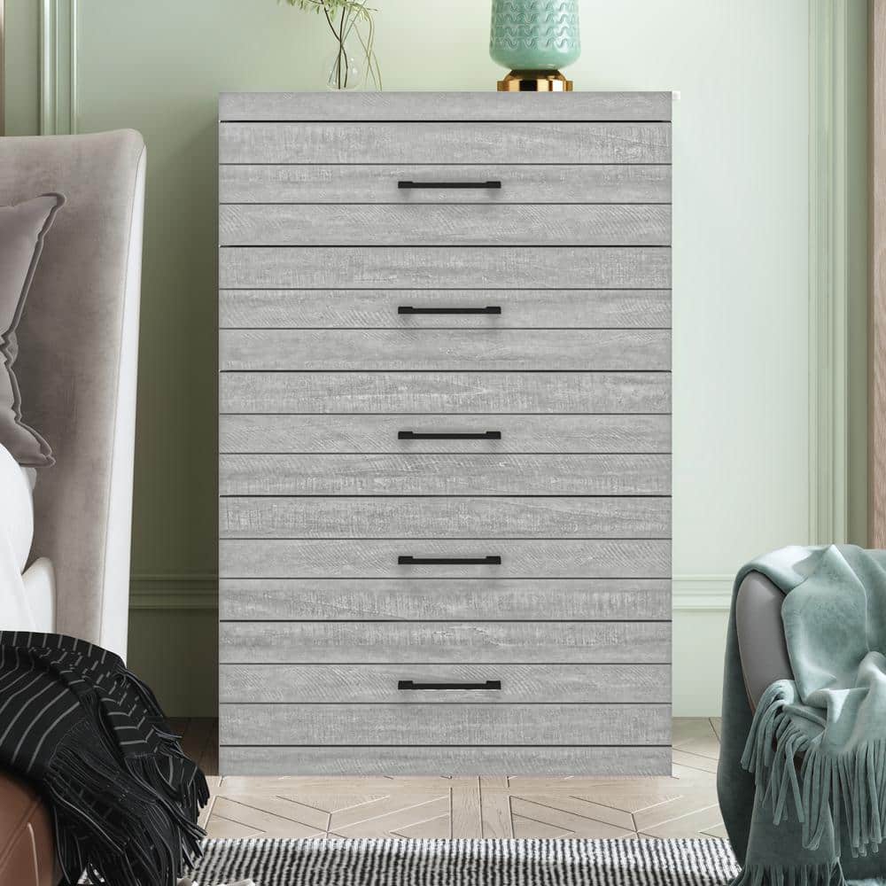 GALANO Hamsper Dusty Gray Oak 5-Drawer 30.7 in. Wide Chest of Drawer ...