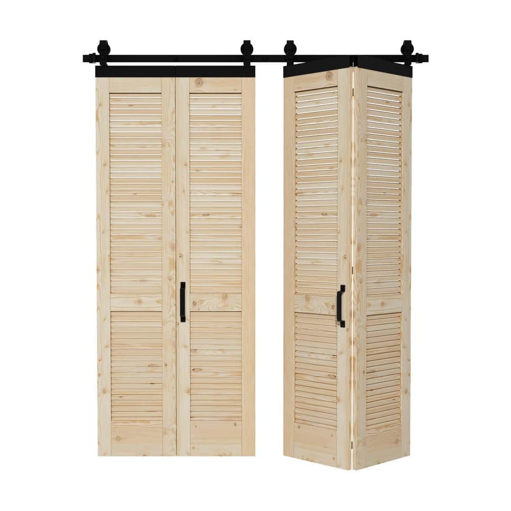 ARK DESIGN 68 in. x 84 in. Unfinished Solid Core Pine Wood Louver ...