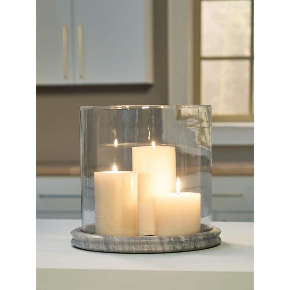 Signature DESIGN BY ASHLEY Saskia Beige Marble Hurricane Candle Holder ...