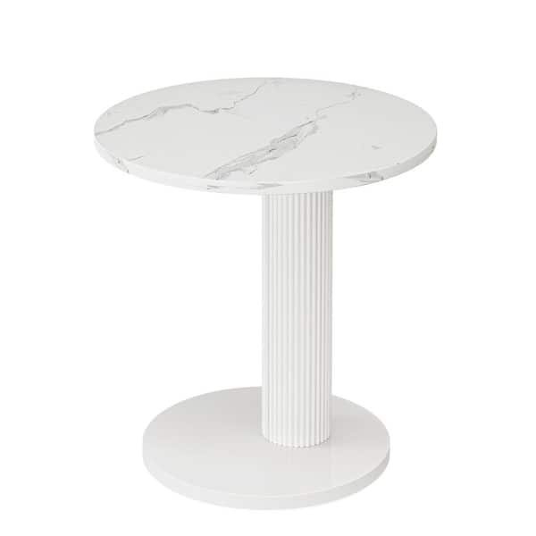 BYBLIGHT Kerlin 19.68 in. White Round Wood End Table with Storage BB ...