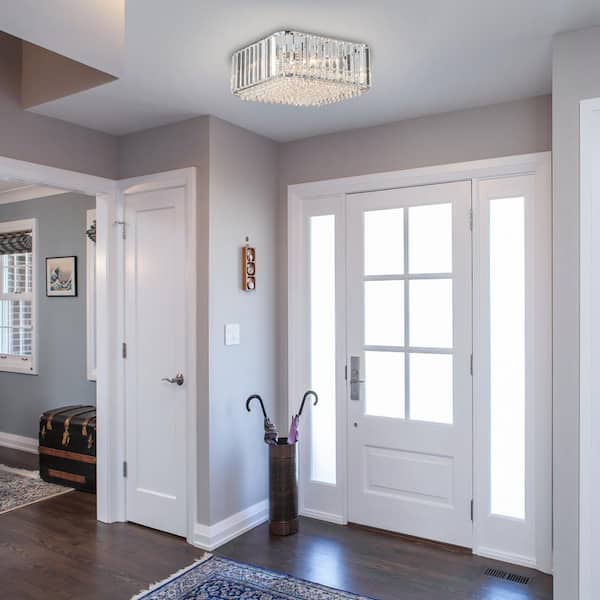 13.38 in. 4-Light Modern Transitional Chrome Square Flush Mount Ceiling ...