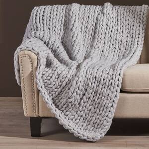 Angel Sar Light Gray 50 in. x 60 in. Acrylic Throw Blanket for Couch ...