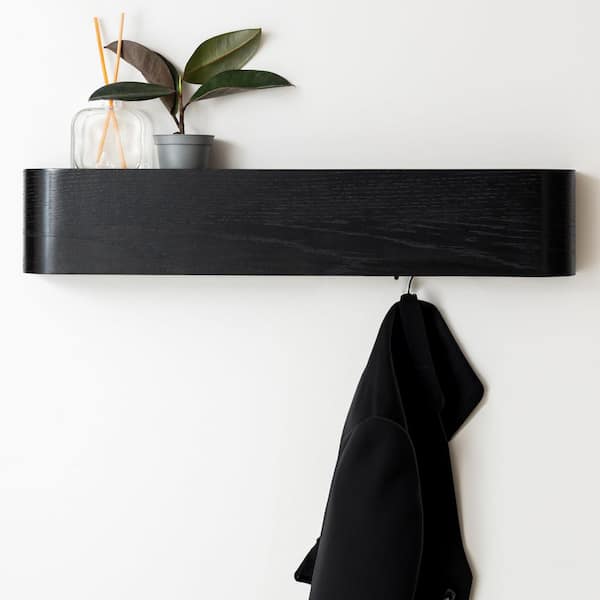 Oak/Black Wall Coat Rack with Hidden Hooks TG-D6-03271 - The Home Depot