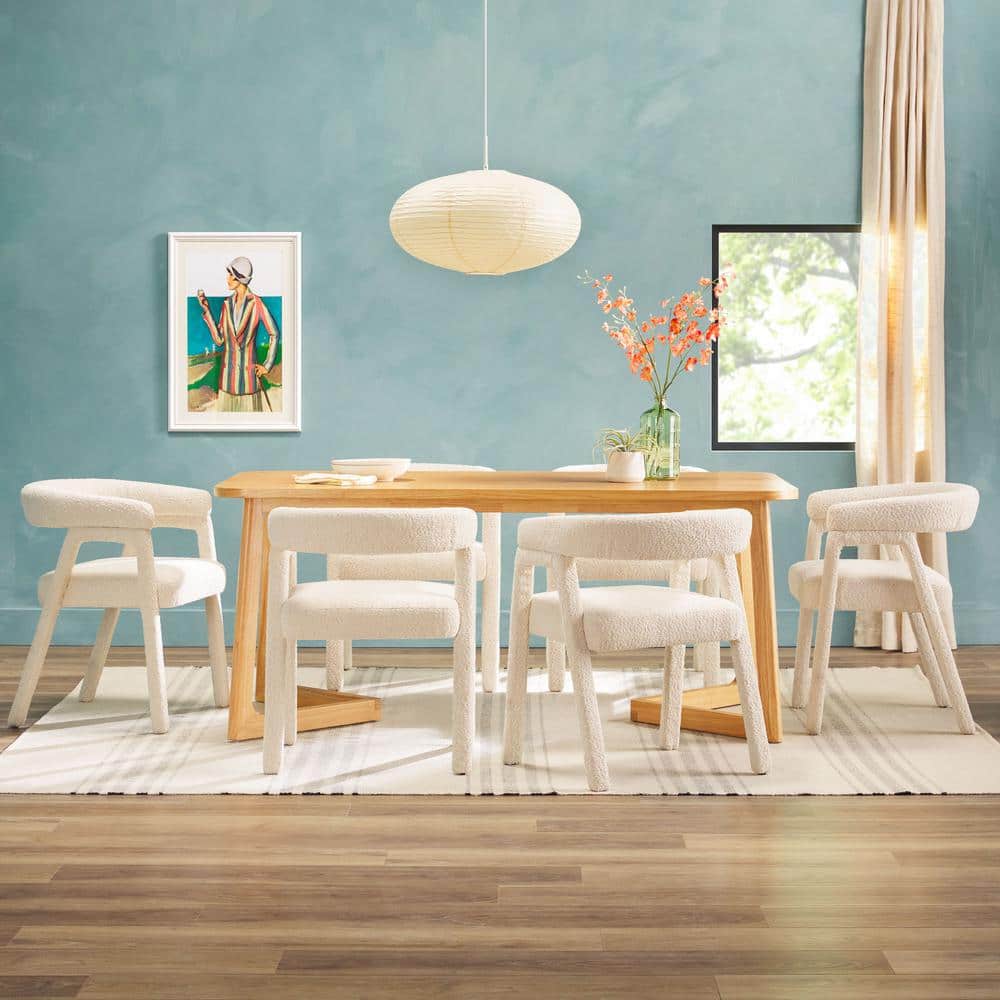 Welwick Designs Modern 7-Piece Rectangle Natural Wood Top Dining Room ...