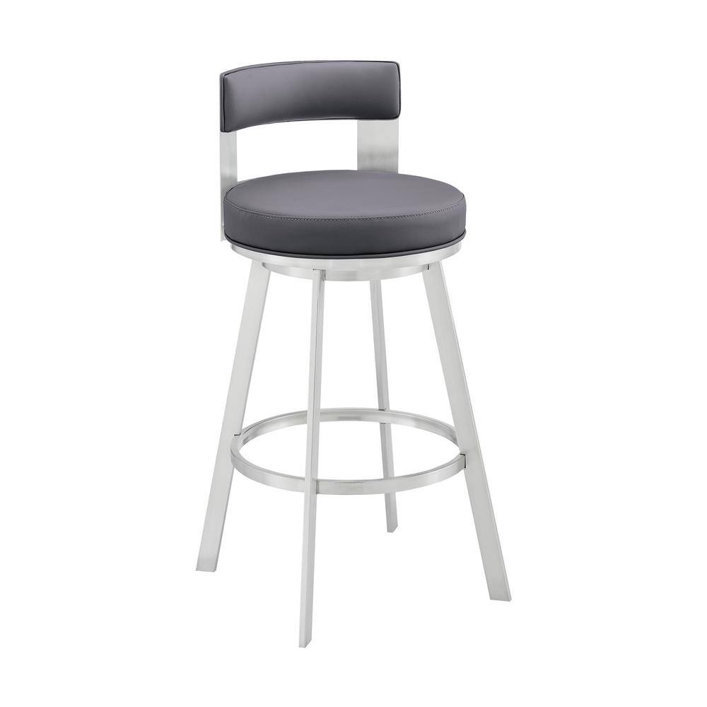 Armen Living Flynn 26 in. Gray/Silver Low Back Metal Counter Stool with ...