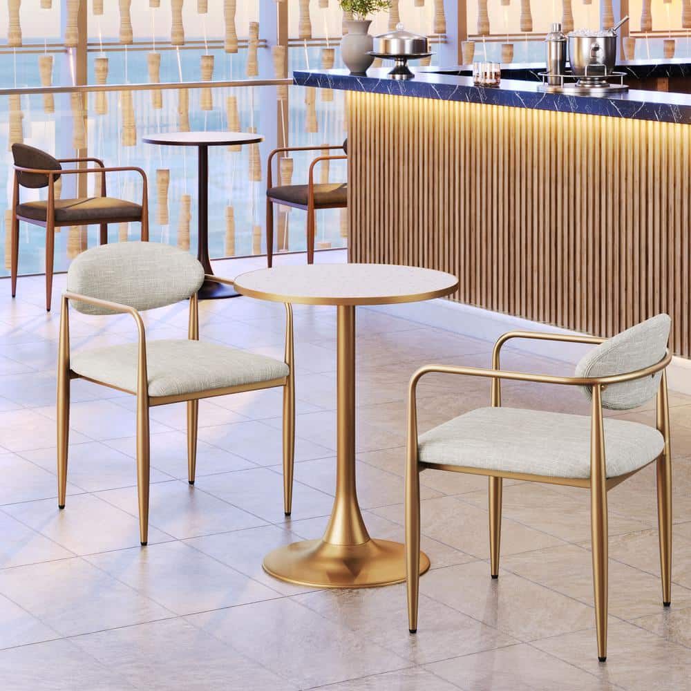 ZUO Bite 23.8 in. Round Beige MDF Wood Top with Steel Frame Pedestal Base Dining Table (Seats 2 ...