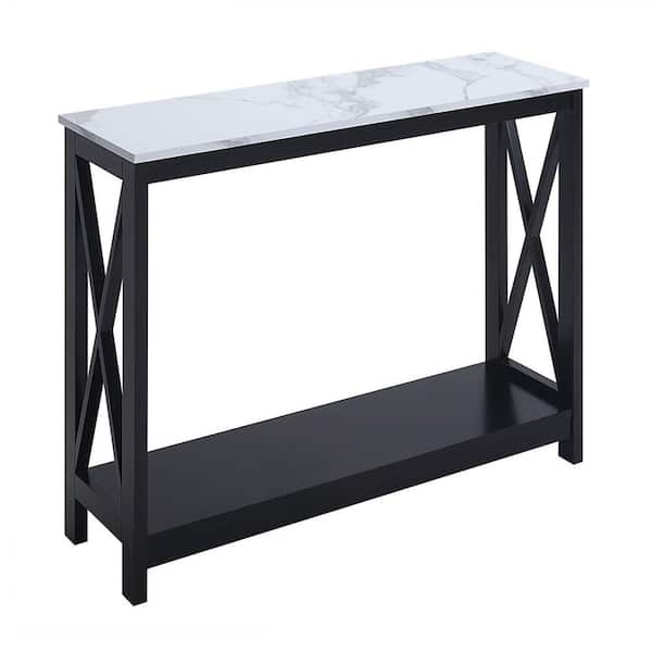 Convenience Concepts Oxford 39.5 in. Black Rectangle White Faux Marble ...