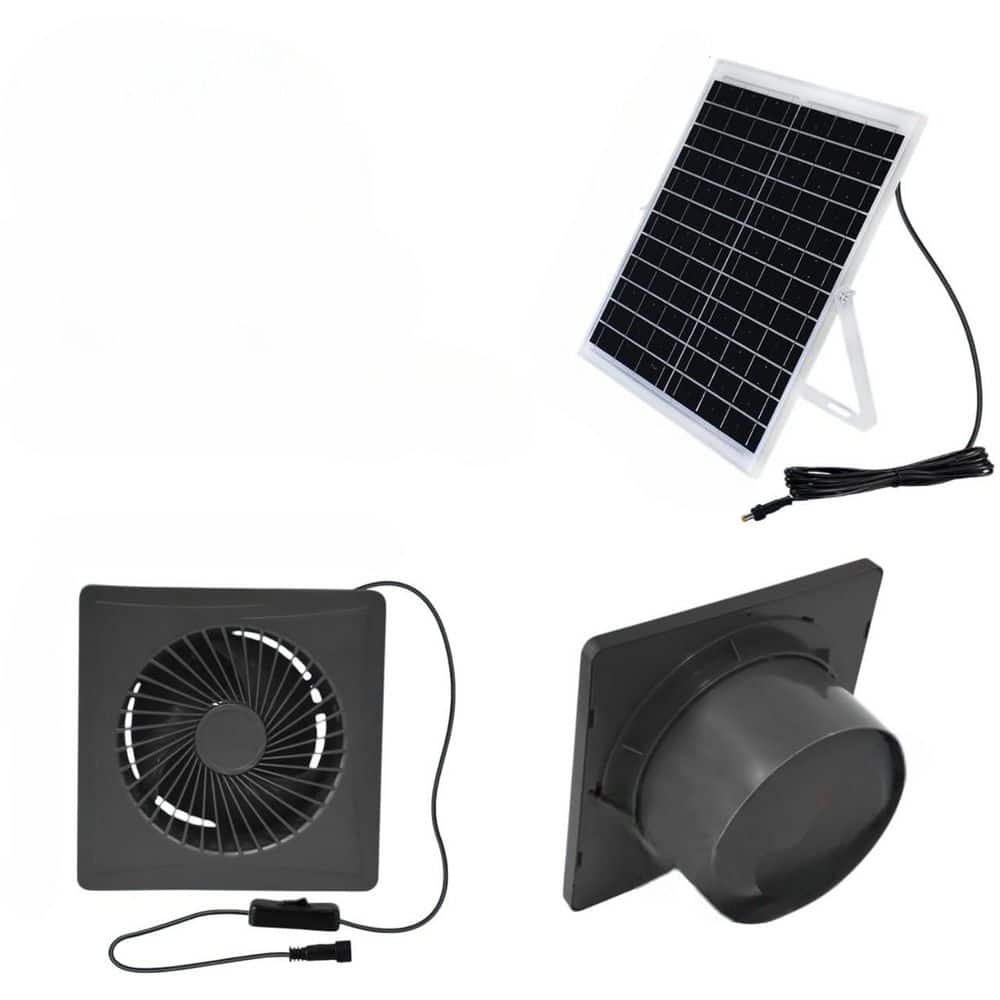 KIWDZFU 8 in. Grey Solar Powered Exhaust Fan with 25-Watt Panel ...