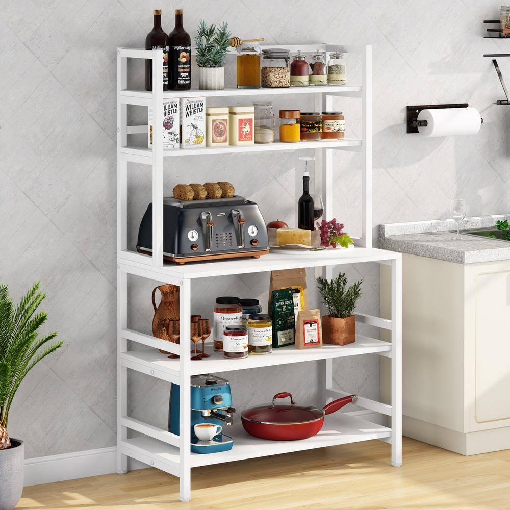BYBLIGHT Keenyah White Bakers Rack with Hutch 5-Tier Kitchen Utility ...