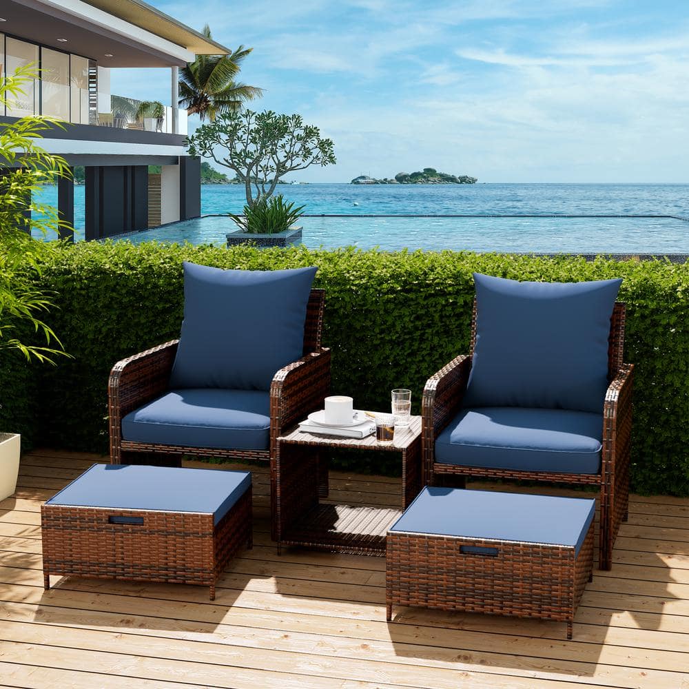 Poteban 3 of Piece Brown Wicker/Rattan Patio Conversation Sets With ...