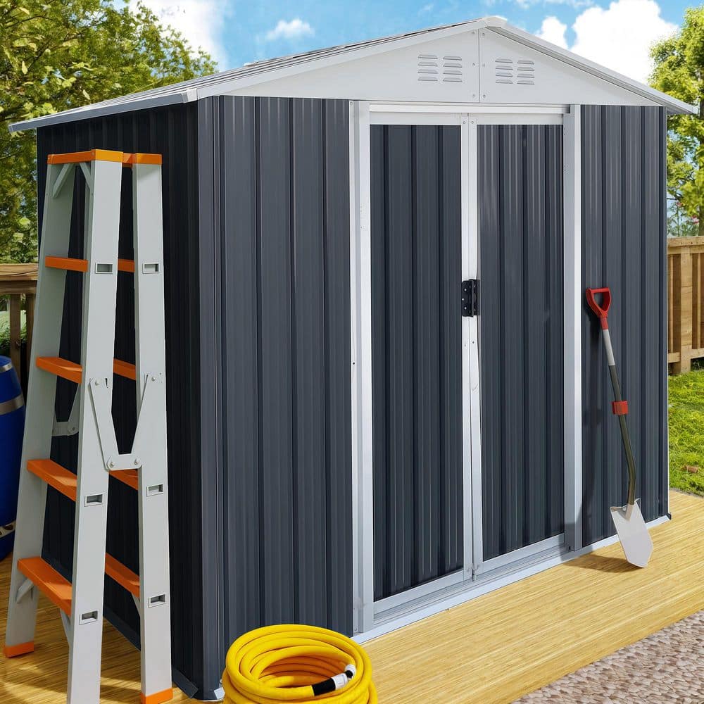 ToolCat 6 ft. x 4 ft. Outdoor Metal Storage Shed Garden Tool House with ...