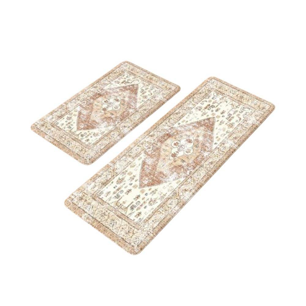 Farmhouse Beige 47 in. x 17.3 in. Indoor Kitchen Mat Sets of 2 YYD6-006 ...