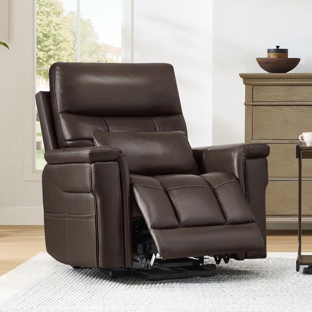 Spruce & Spring Grant Brown Leather Lift Dual Motors Recliner with Heat ...