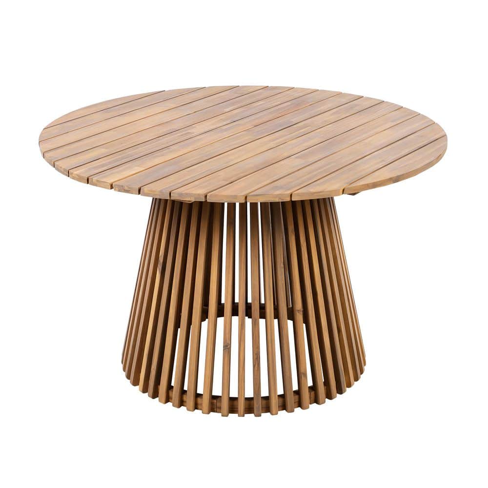 47.25 in. Outdoor Extra-Large Round Dining Table for Backyard in Light ...