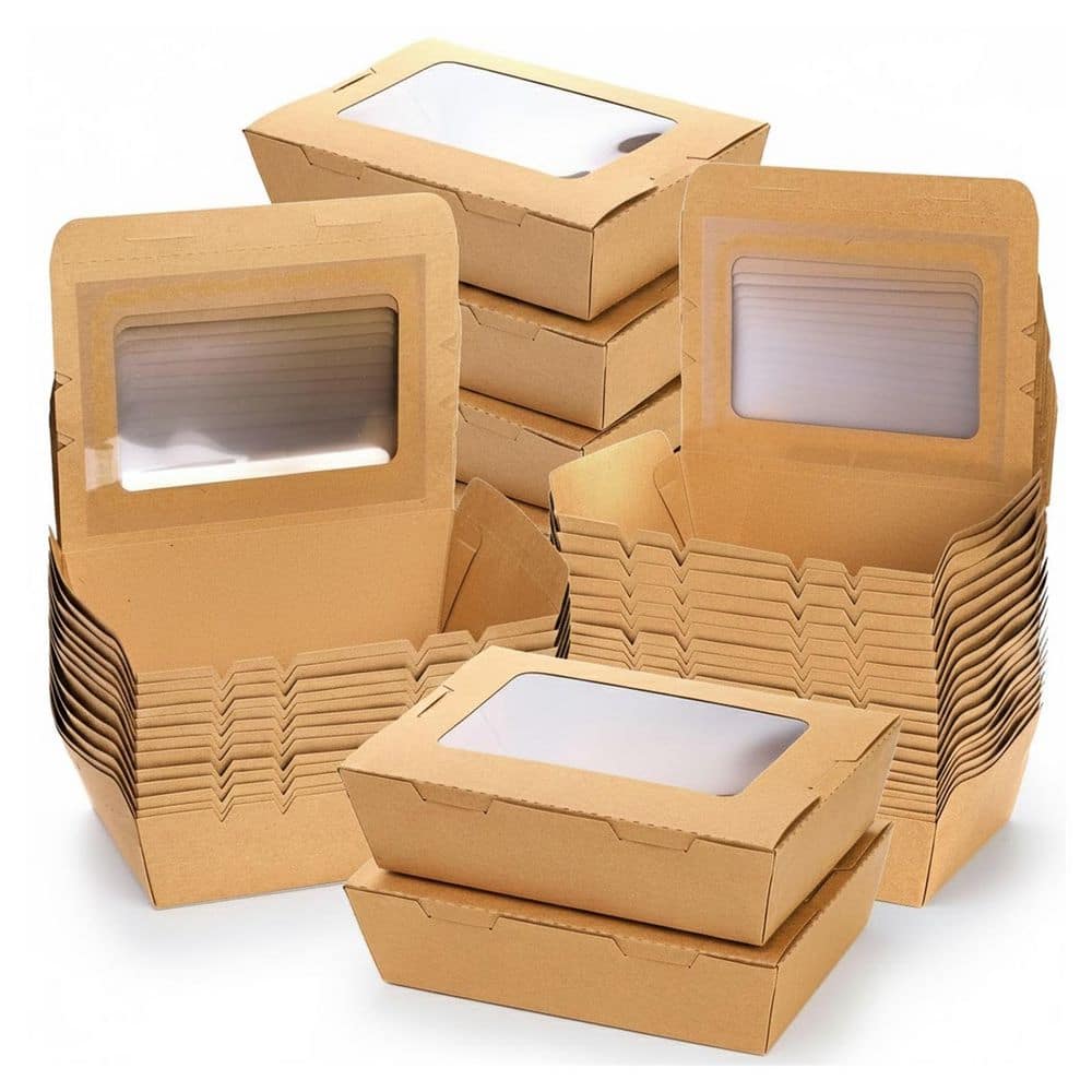 Anqtovp Kraft Paper Catering Take Out Food Containers with Window Lids ...