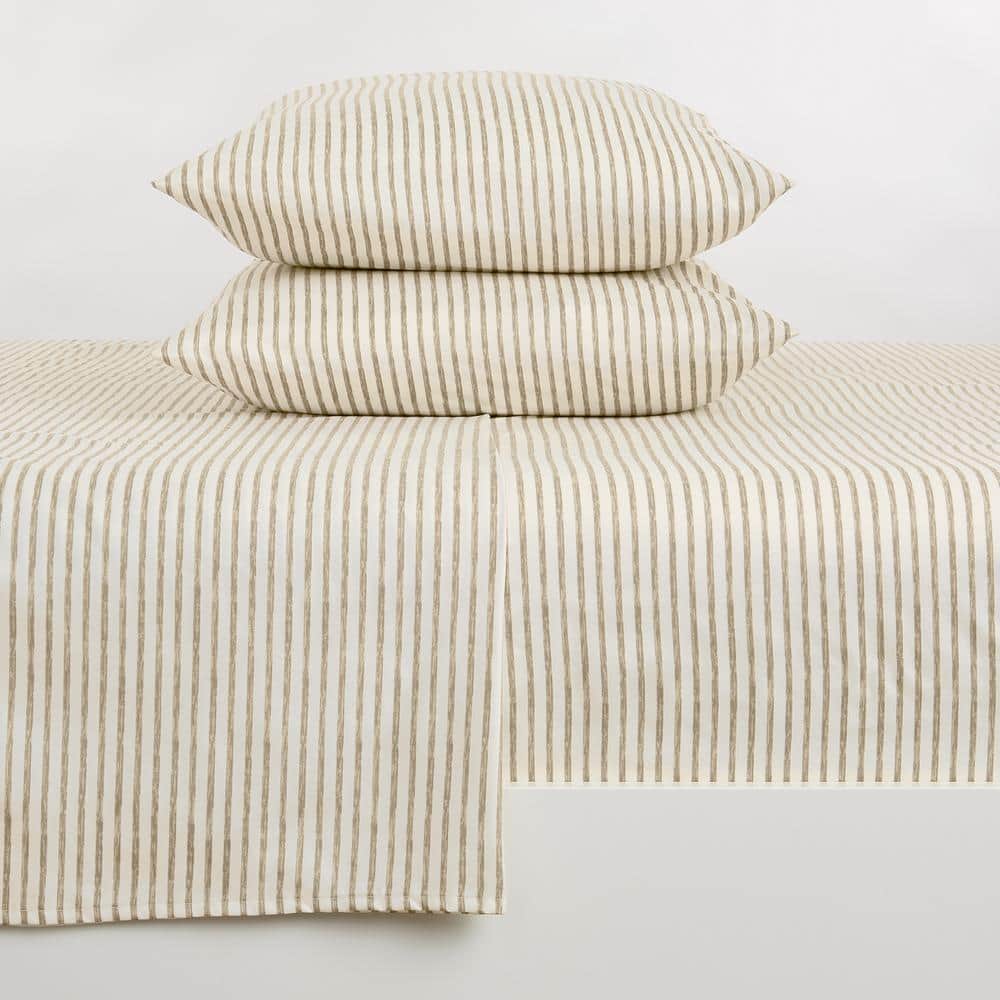 FRESHFOLDS 4-Piece Light Taupe Premium Soft Striped Microfiber Queen ...