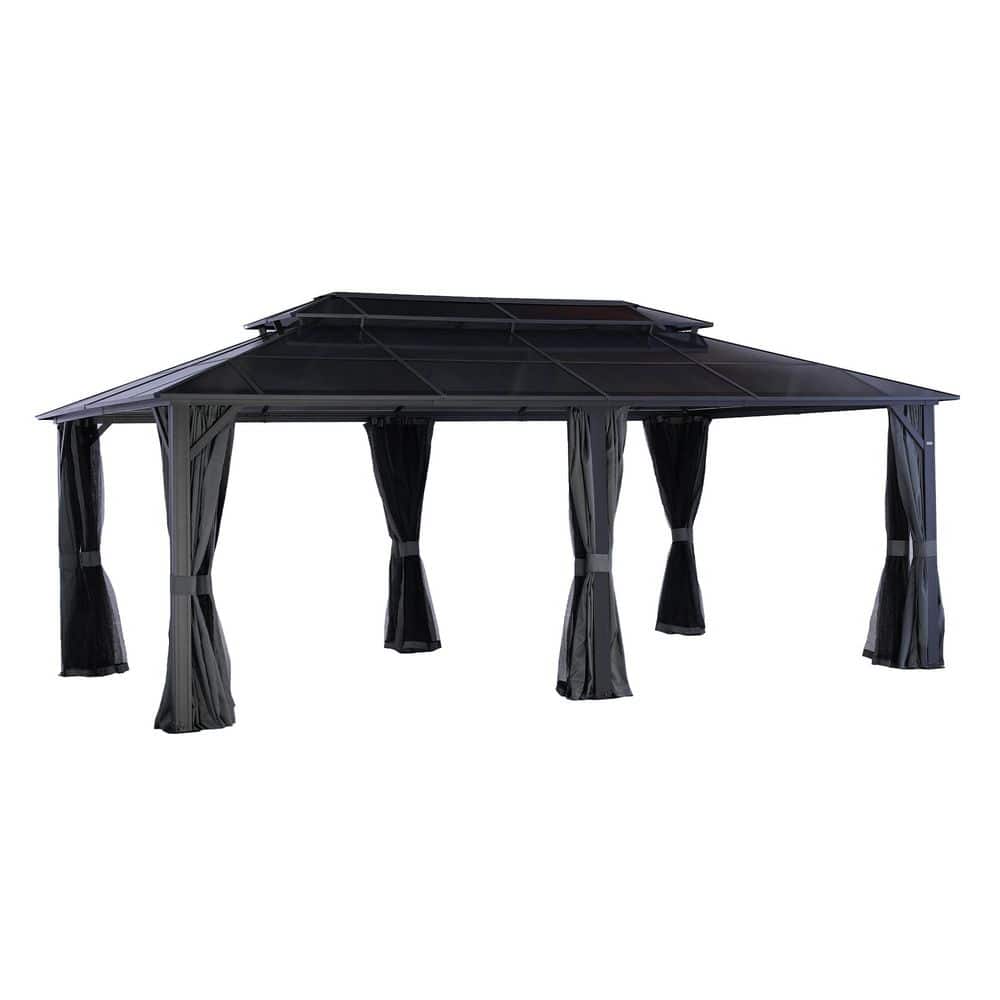 UNISOAR 12 ft. x 20 ft. Dark Gray Aluminum Hardtop Gazebo with Double ...