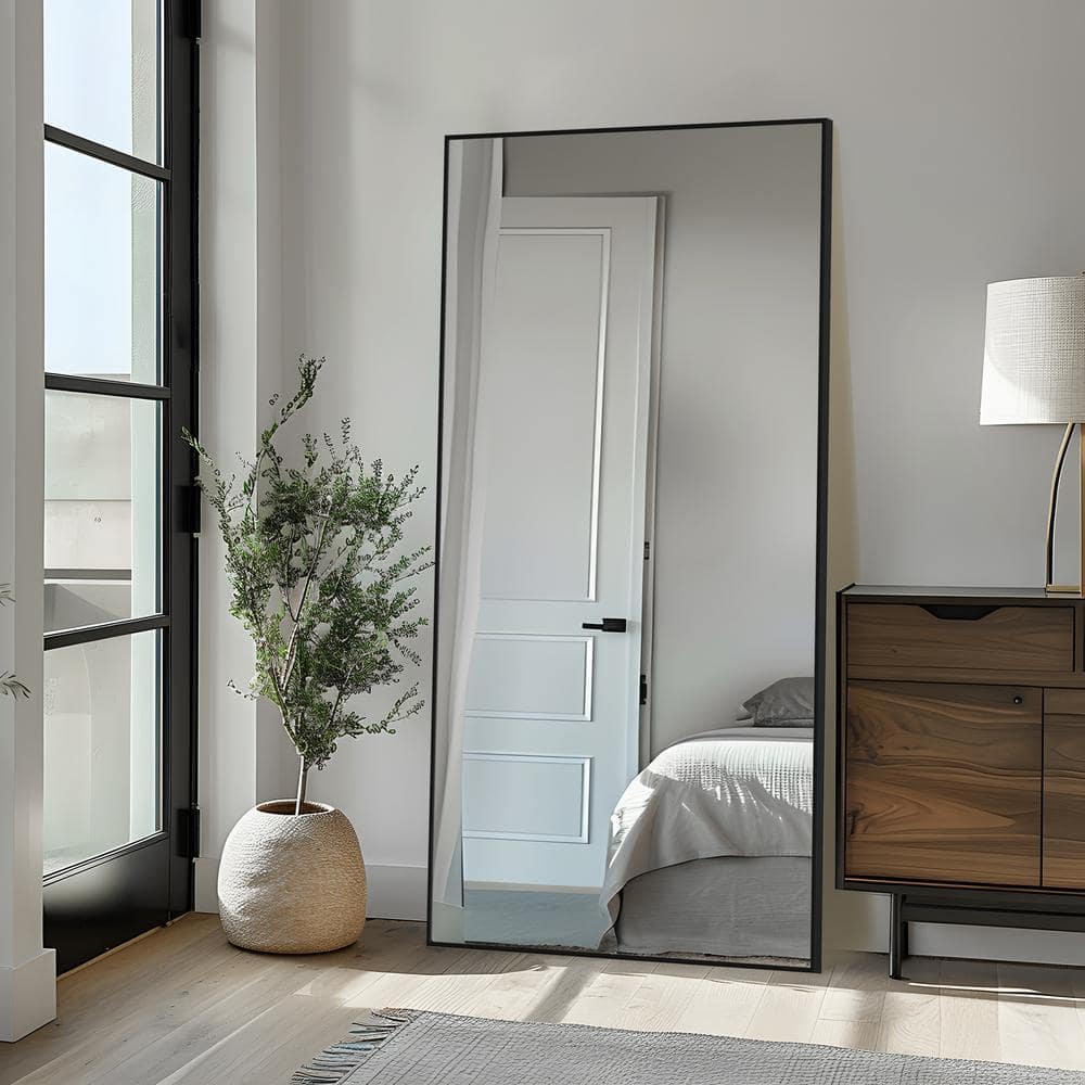 Dovelina 39 in. W x 71 in. H Modern Rectangle Metal Framed Black Full ...