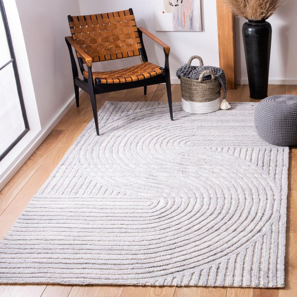 SAFAVIEH Southampton 3 ft. x 5 ft. Gray Meander Striped Area Rug ...