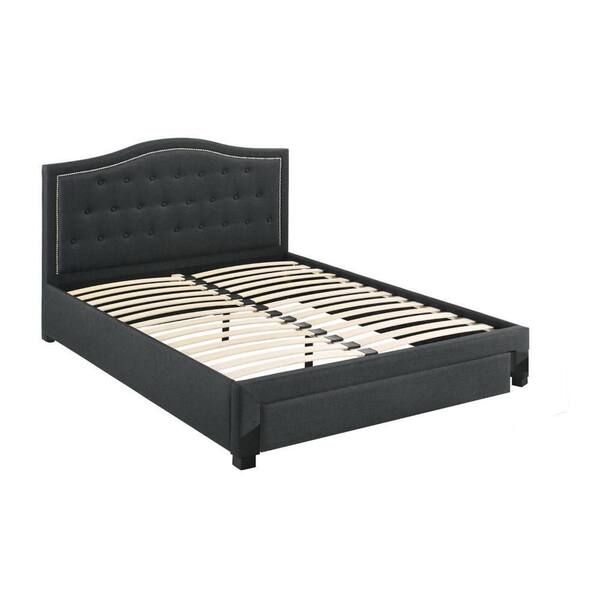 Benjara Sey Gray Poplar Wood Frame Full Platform Bed with Upholstered ...
