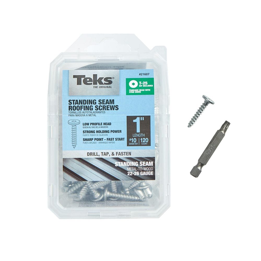 Teks #10 x 1 in. Star Drive Pancake Flat Head Sharp Point Standing Seam ...