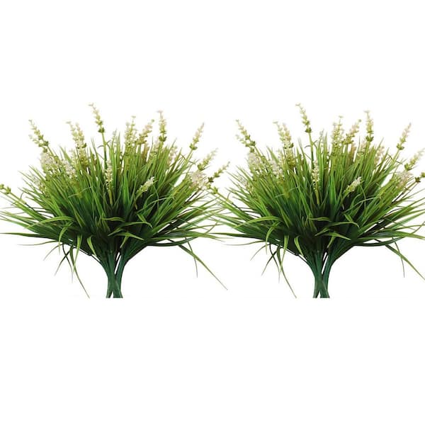 12 Bundles 14.1 in. Green Artificial Monkey Grass with White Flowers ...