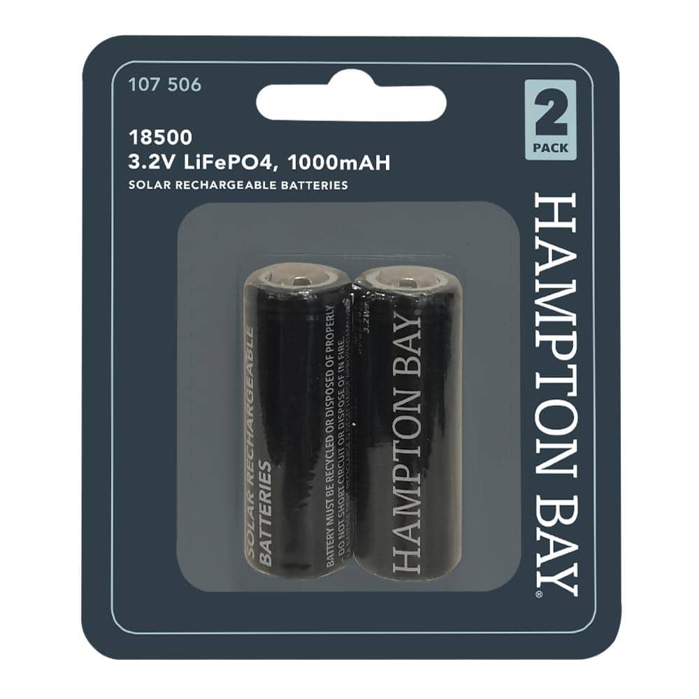 Hampton Bay Lithium Phosphate 1000 mAh Solar Rechargeable 18500 ...