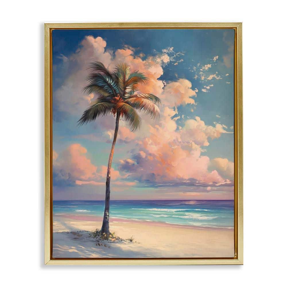 Stupell Industries Bright Hued Beach Palm by Arlington Prints Gold ...