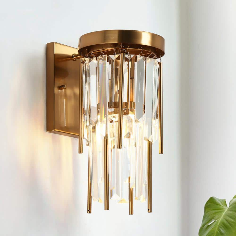 LNC Athean 6 in. 1-Light Plating Brass Crystal Wall Sconce w/ Metallic ...