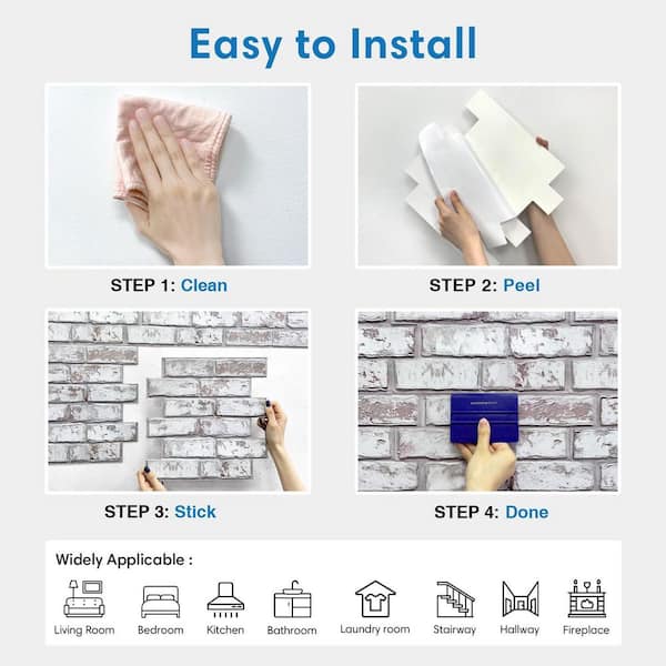 Afoxsos White 3D Faux Brick Wall Panel with Peel and Stick Brick Tiles ...