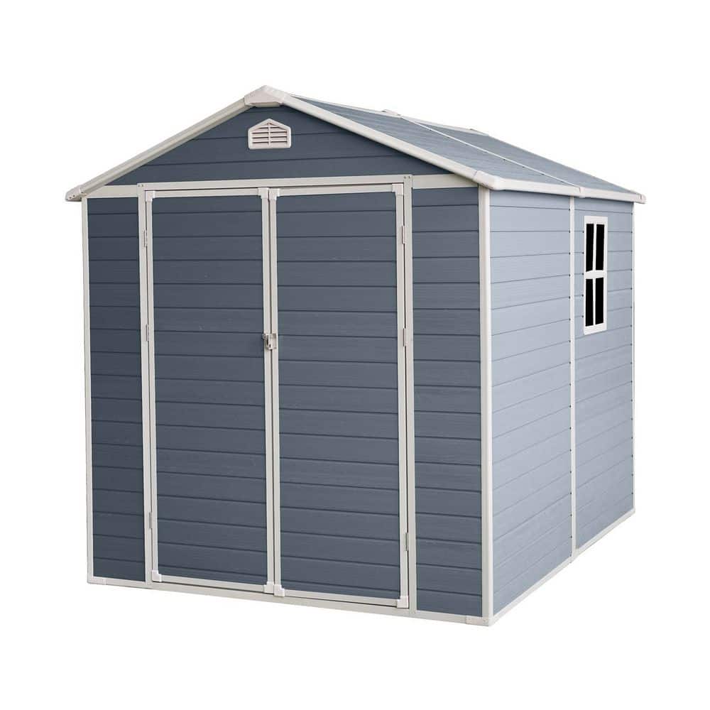 Lycvki 6 ft. W x 8 ft. D Gray Resin Shed with Floor and Lockable Door for Backyard（48 sq. ft ...