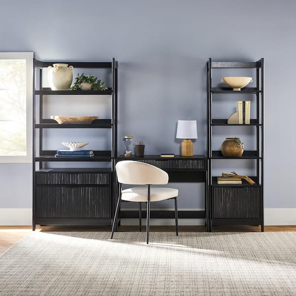 Welwick Designs 38 in. 3-Piece Transitional Black Reeded Writing Desk ...