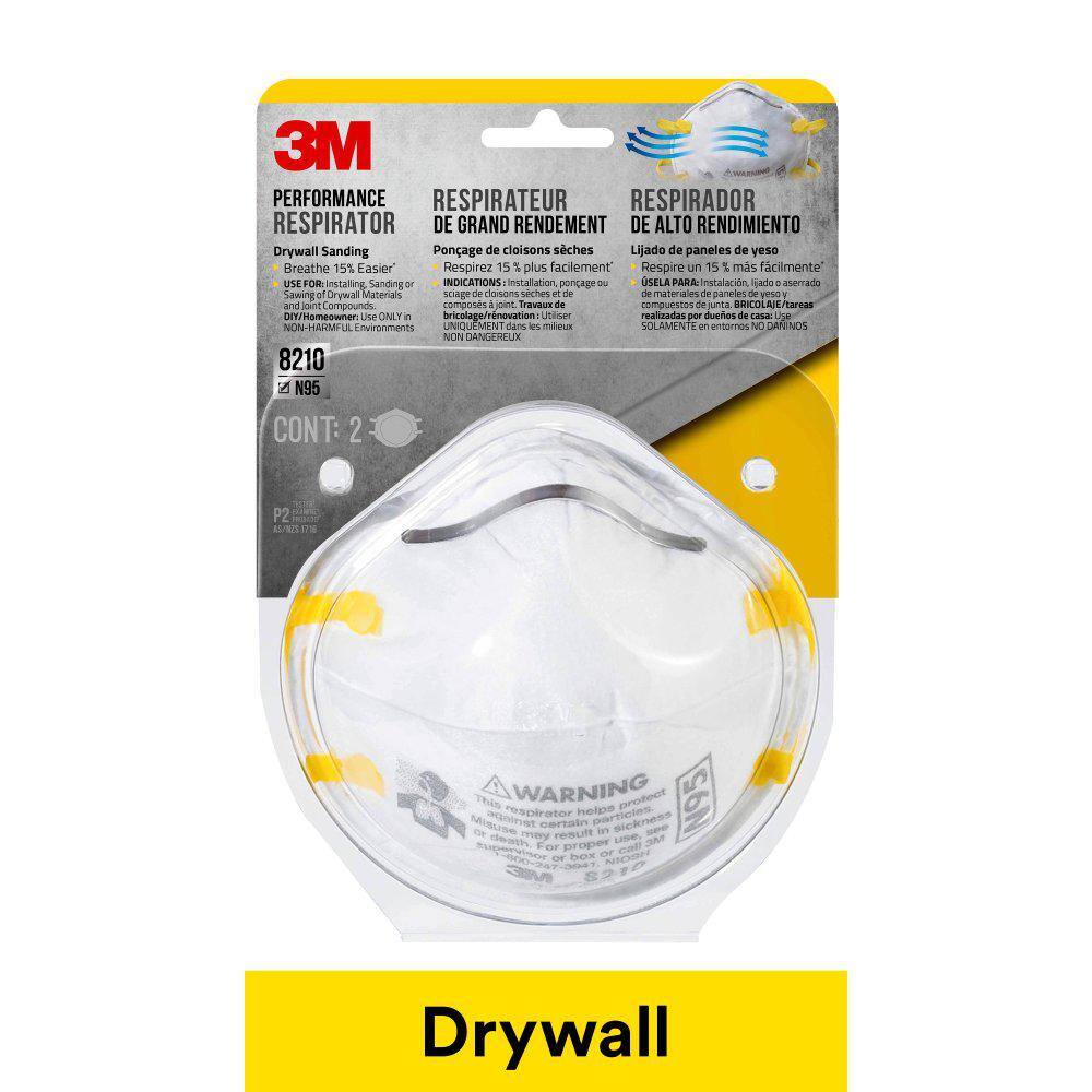 3M 8210 N95 Drywall Sanding Performance Disposable Respirator (2-Pack ...