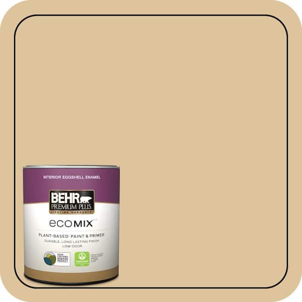 BEHR PREMIUM PLUS 1 qt. #S300-3 Almond Cookie Eggshell Enamel EcoMix Plant-Based Interior Paint ...