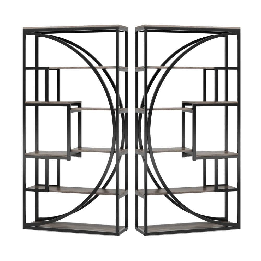 Benjara 70.8 in. Tall Gray and Black Wood 5-Shelf Standard Bookcase ...