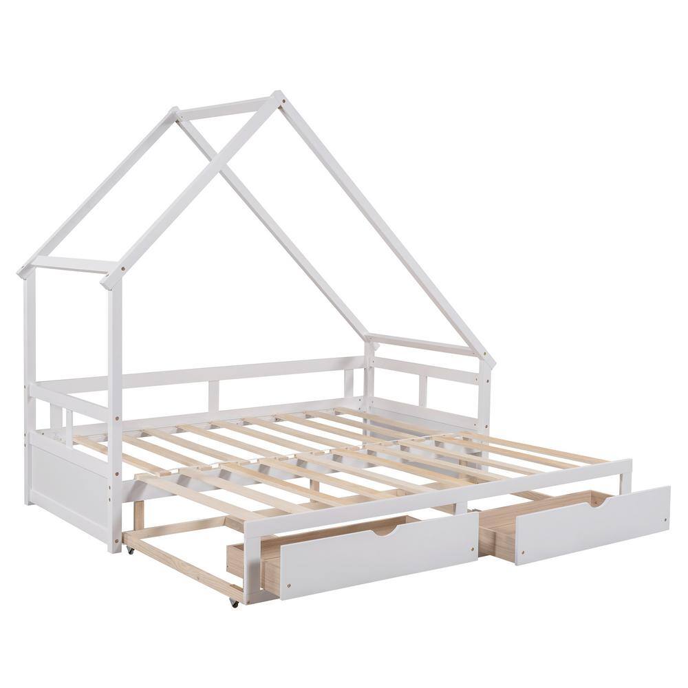 ATHMILE White Extending Wooden Daybed with 2-Storage Drawers GZ ...