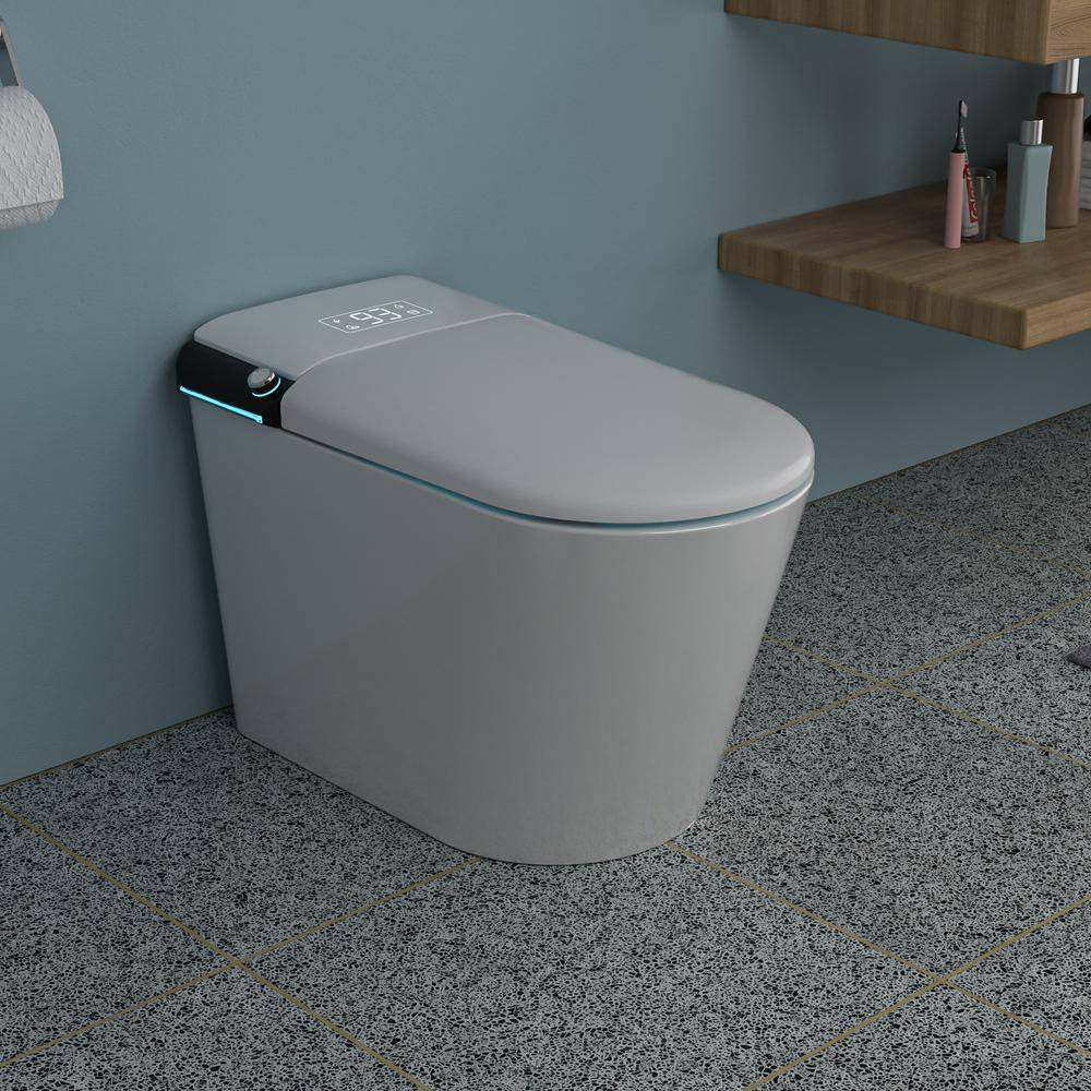 grossag Elongated Heated Seat Bidet Toilet 1.28 GPF in White with Smart ...