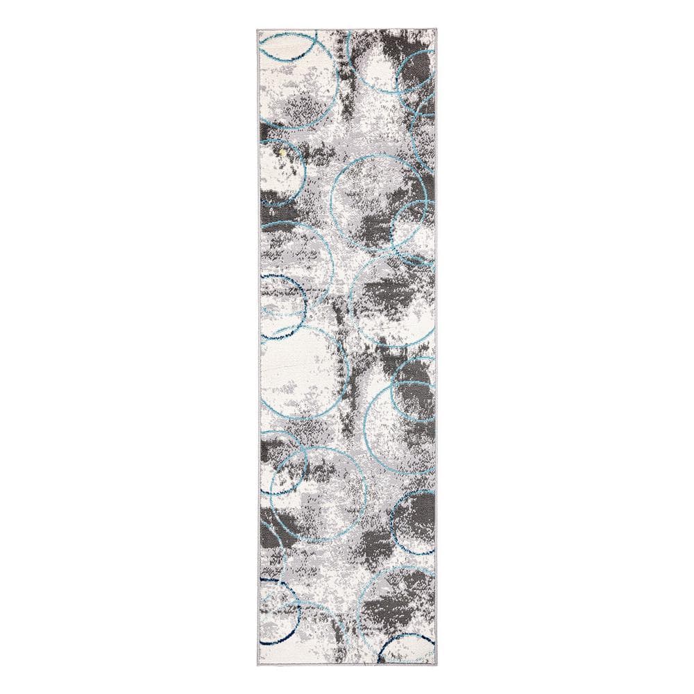 World Rug Gallery Distressed Modern Abstract Blue 2 ft. x 7 ft. Runner ...