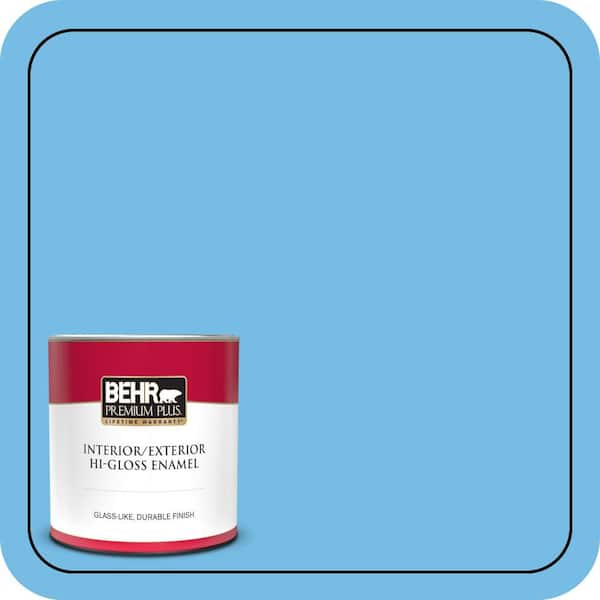 BEHR PREMIUM PLUS 1 qt. #550B-4 Costa Rica Blue Hi-Gloss Enamel ...
